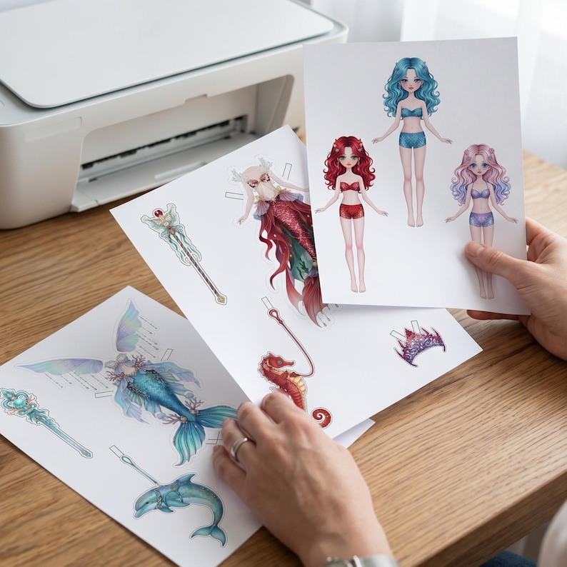 Mermaid Paper Dolls, Atlantis Queen Ocean Princess Dress-up Kids ...