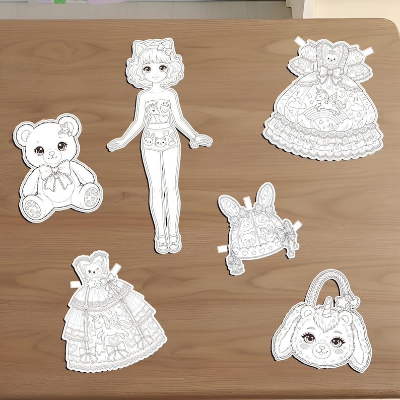 Printable Kawaii Coloring Paper Dolls, Anime Chibi Dress Up, Quiet Time ...