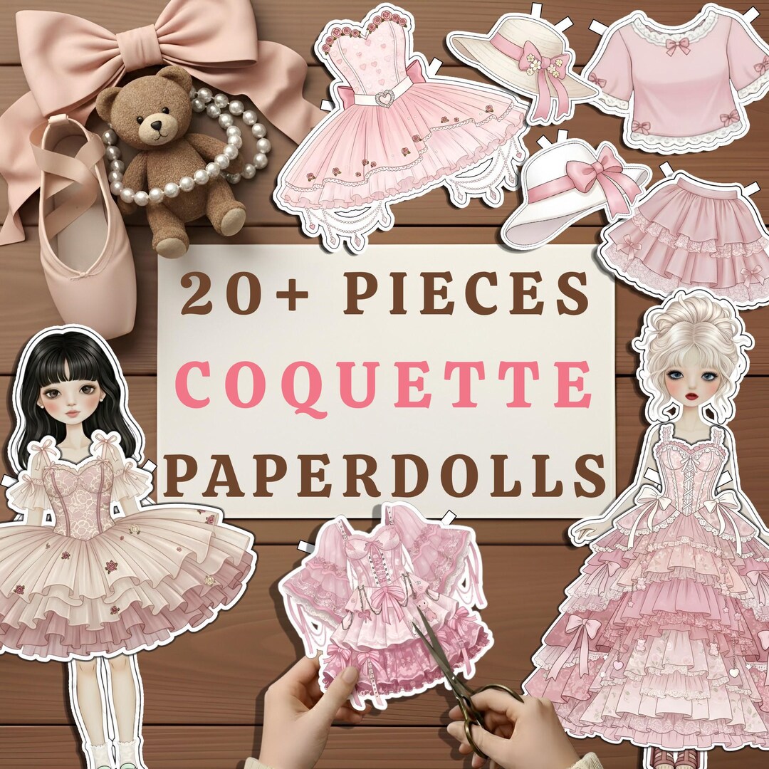 Coquette Paper Dolls, Pink Ballet Girly Dress-up, Pretend Play Creative ...