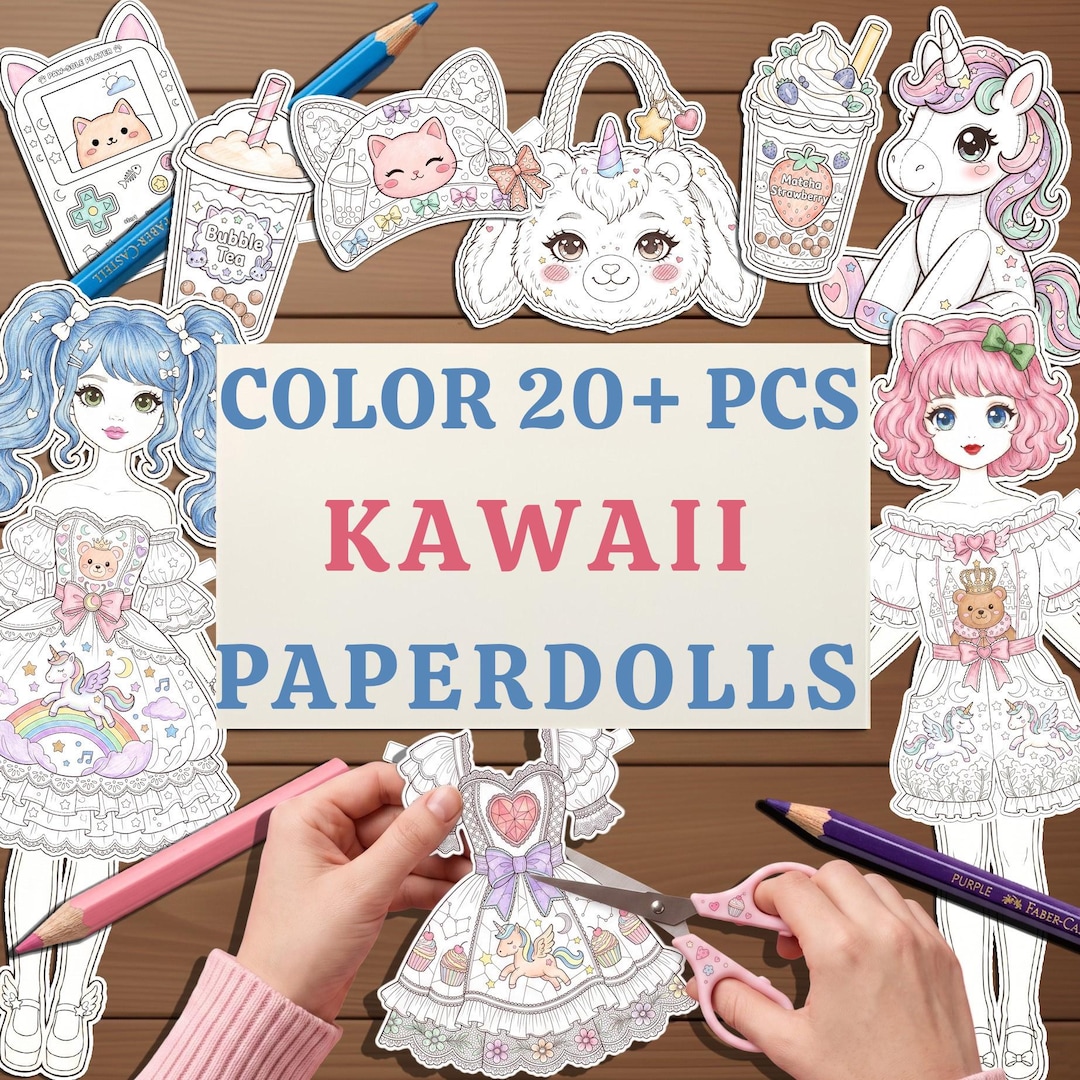 Printable Kawaii Coloring Paper Dolls, Anime Chibi Dress Up, Quiet Time ...