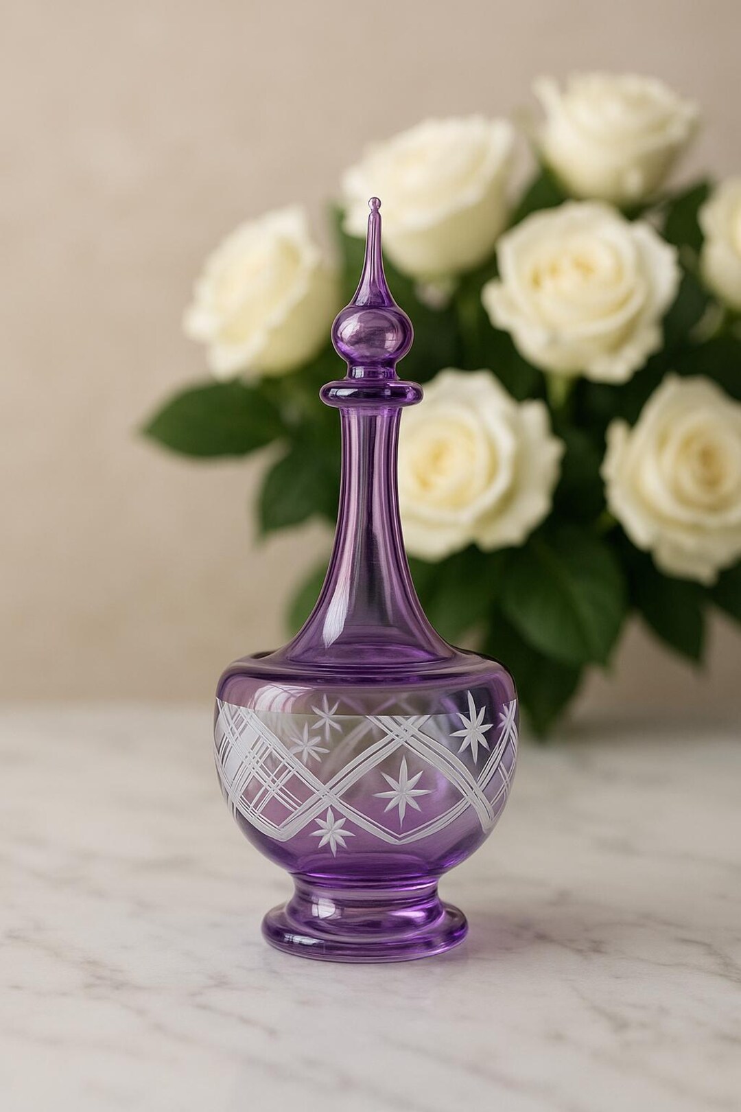 Hand Blown Purple Perfume Bottle | Decorative Refillable Fragrance ...
