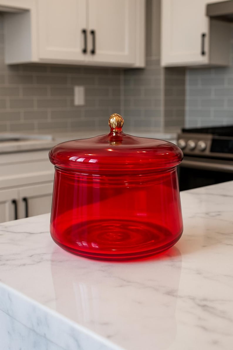 Blown Red Glass Apothecary Jar | Decorative Candy Jars | Storage ...