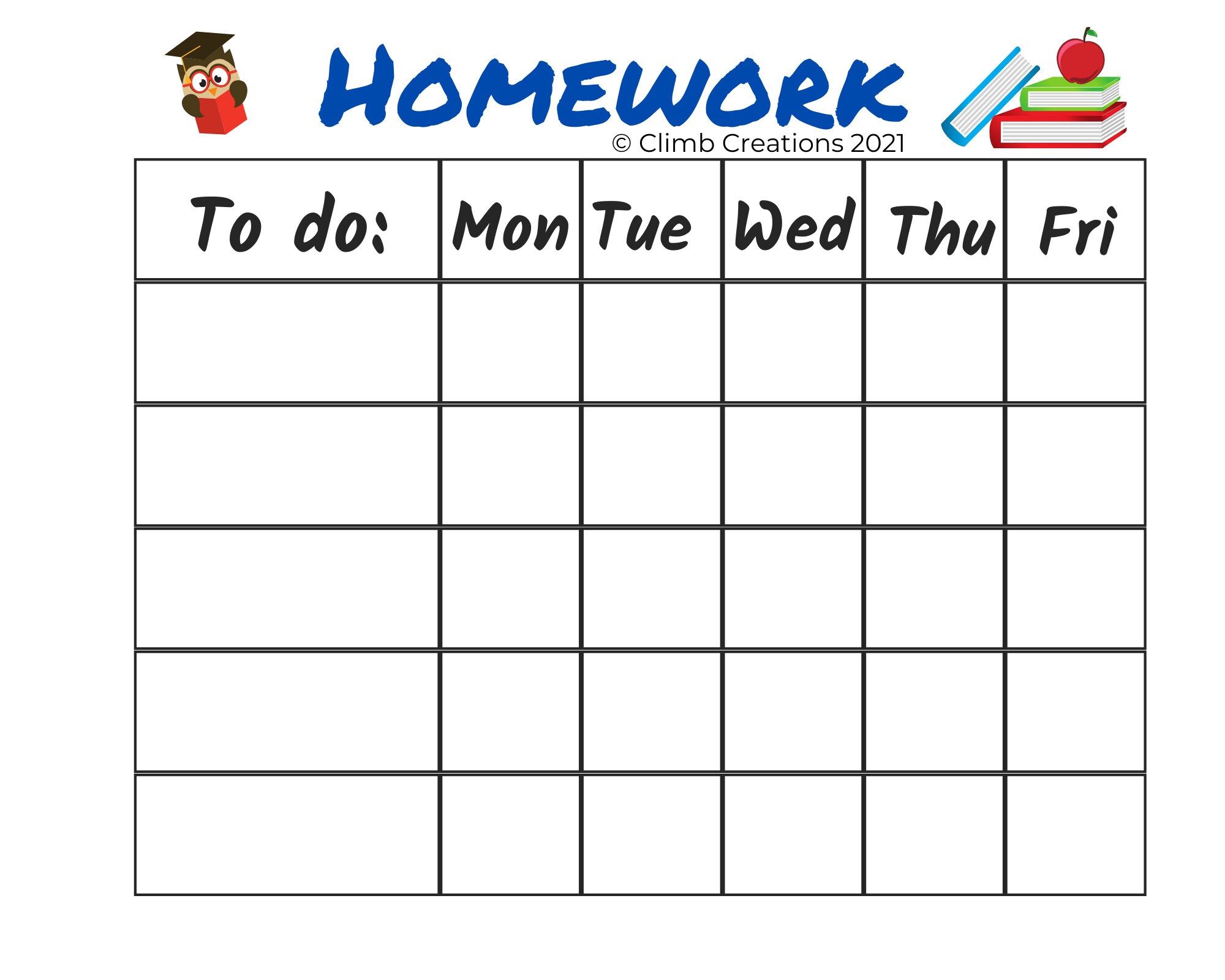 Homework Chart Digital Download Instant Download Homework - Etsy