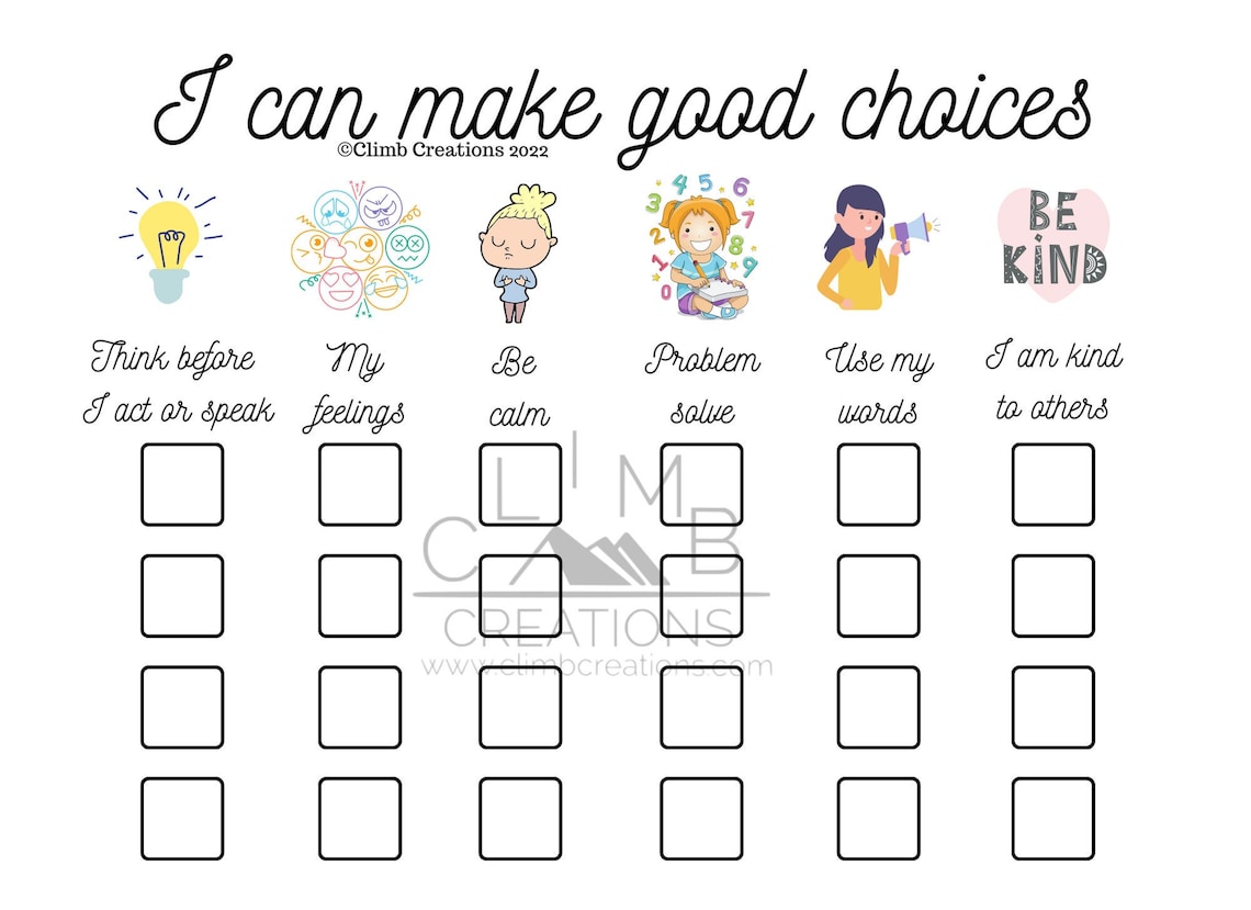 Good Choices Chart,digital Download,helpful,chores,printable,positive ...
