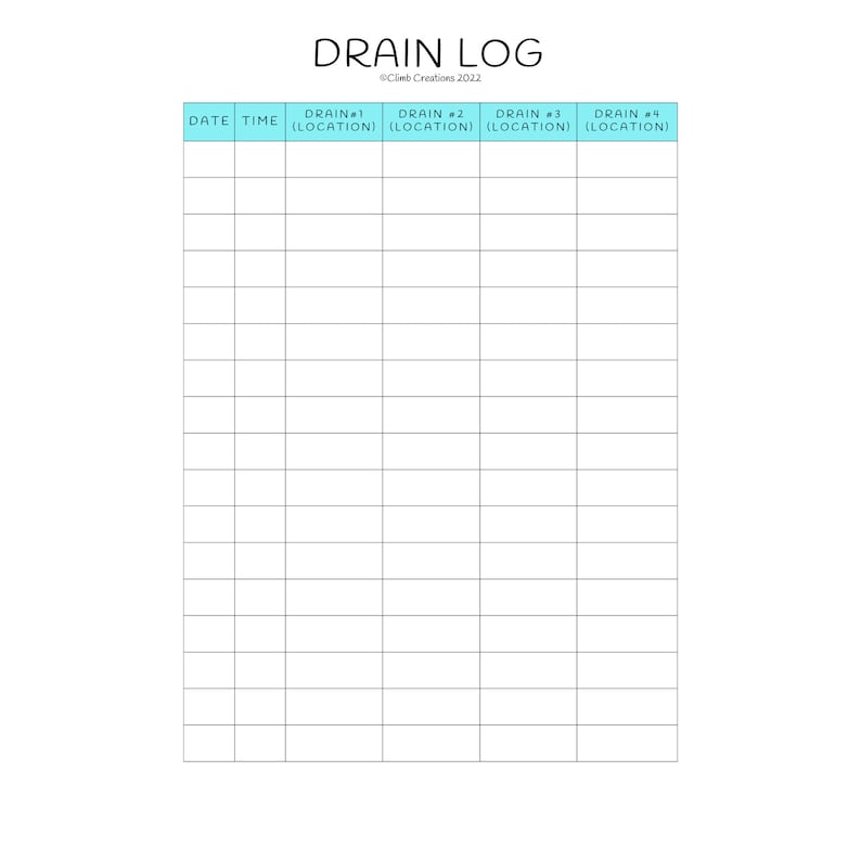 Surgery Medicine & Pain Log, Drain Log, Post Op, Tracking, Surgery ...