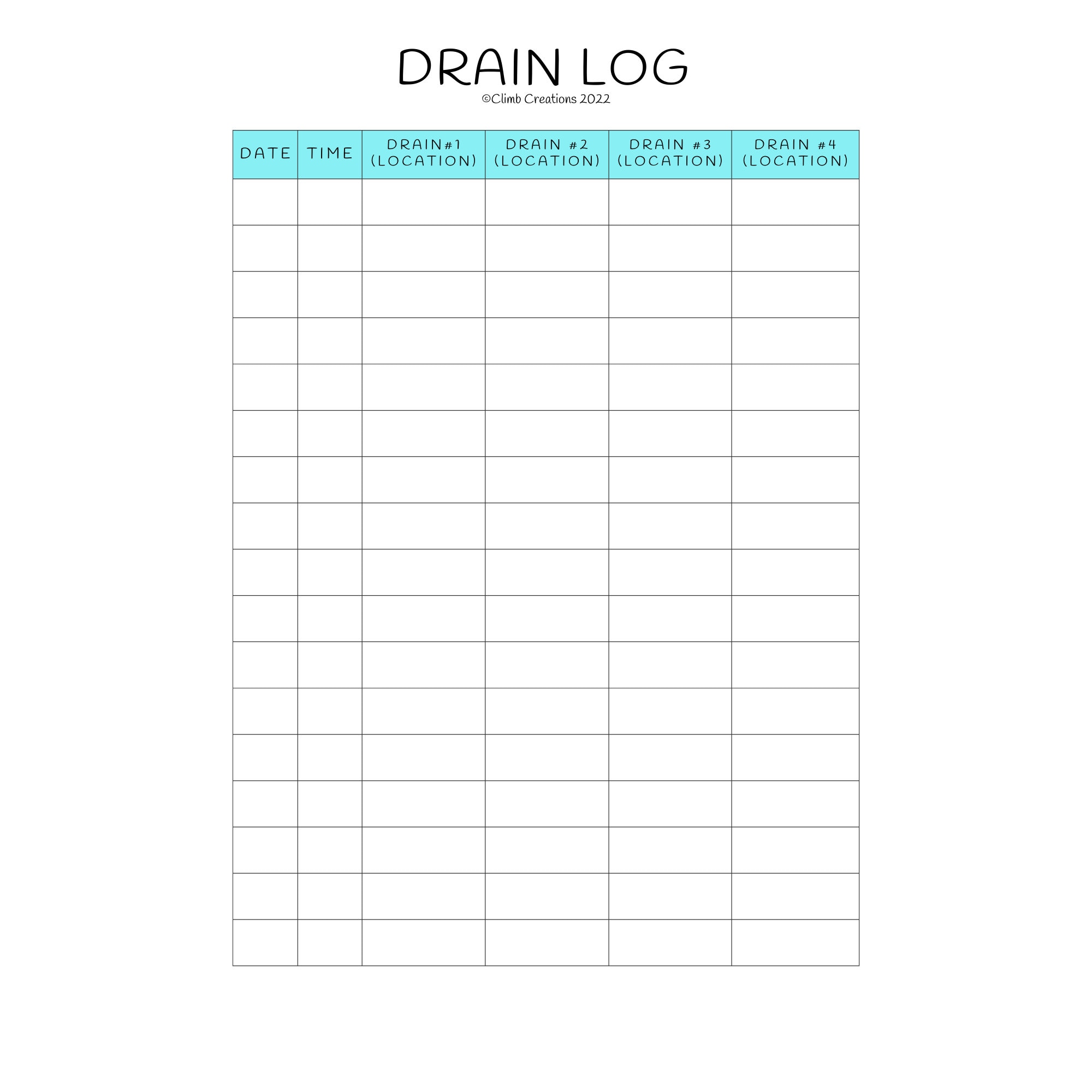 Surgery Medicine & Pain Log, Drain Log, Post Op, Tracking, Surgery ...