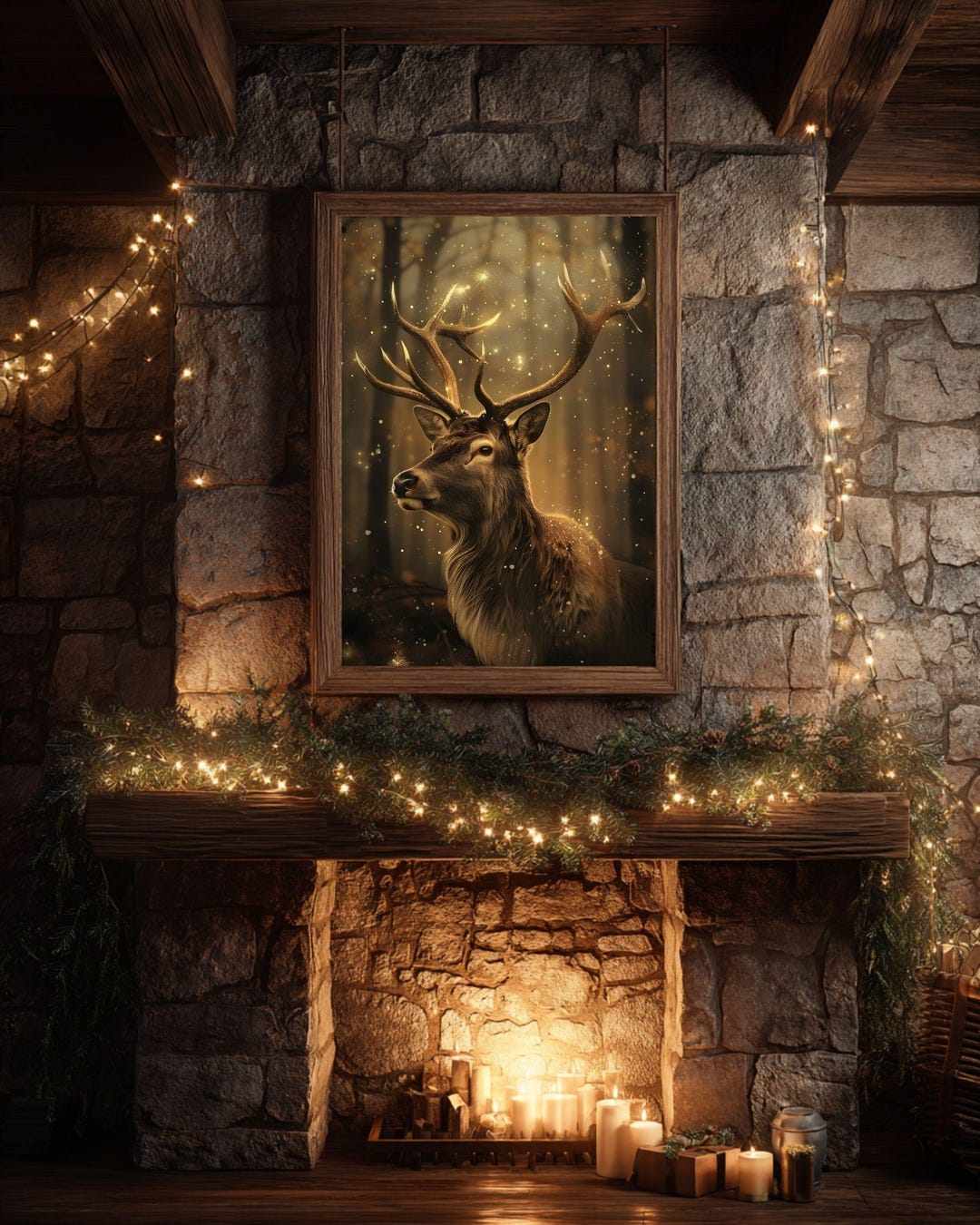 Magical Golden Stag Wall Art, Fantasy Forest Deer Print, Enchanted ...