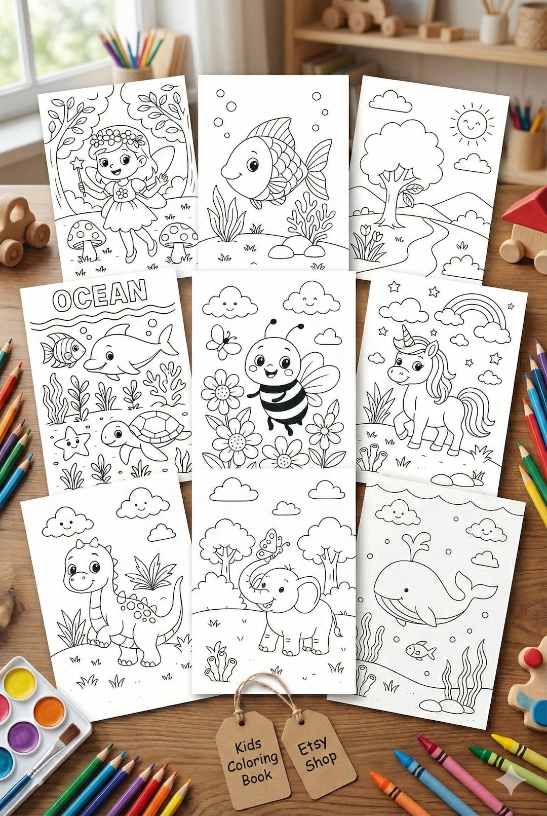 9 Printable Coloring Pages for Kids, Animals & Adventure PDF - Etsy