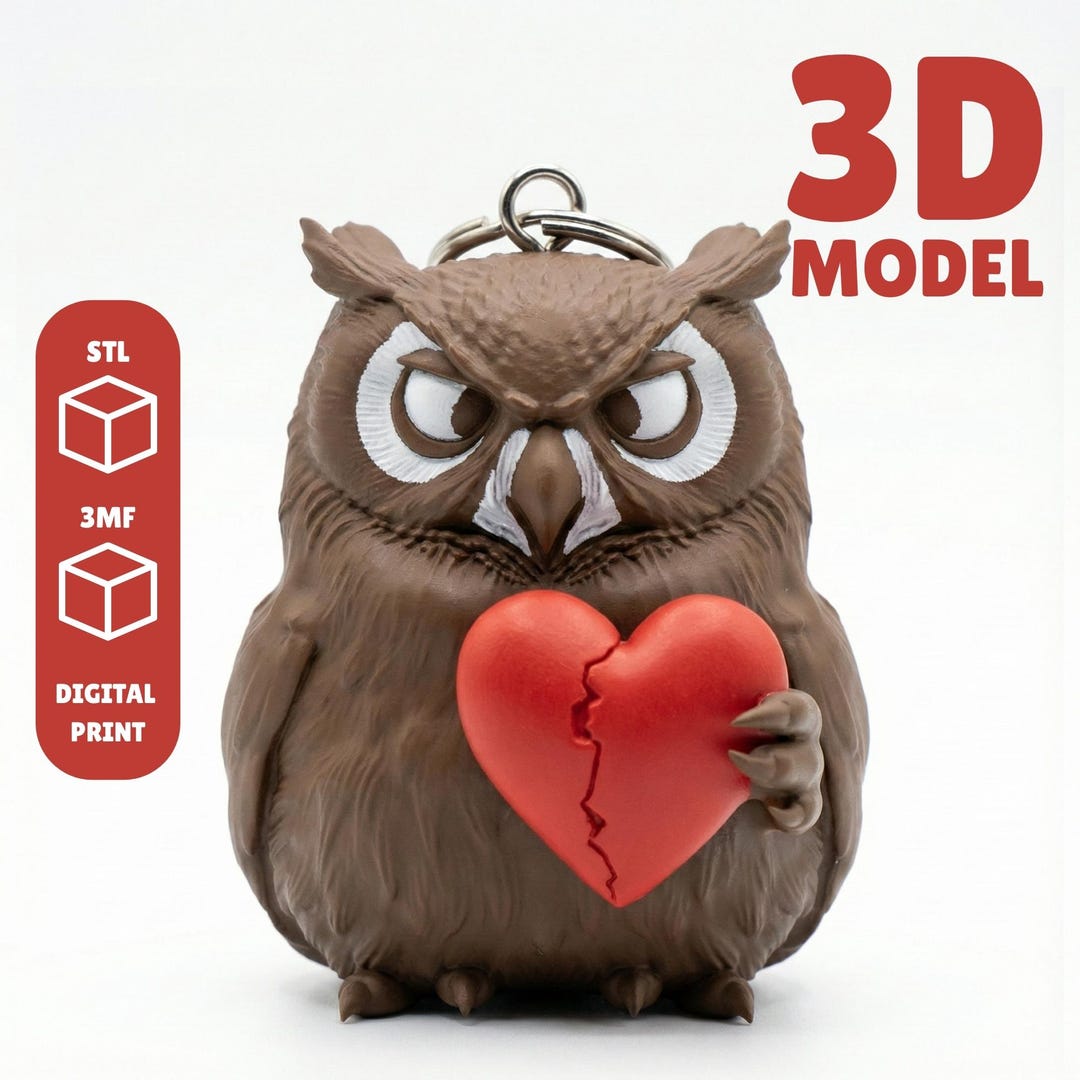 Grumpy Owl Keychain 3D Print Model, Anti-valentine Gift (digital ...
