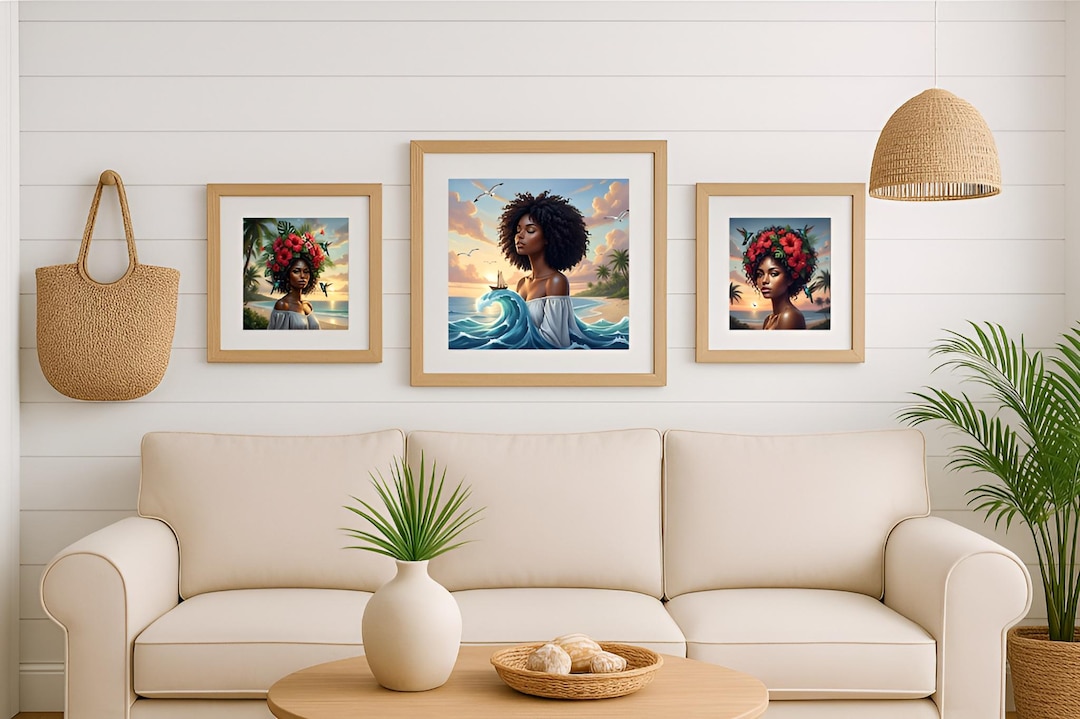 Surreal Caribbean Goddess Wall Art Set of 3 – Calypso Ocean Woman ...