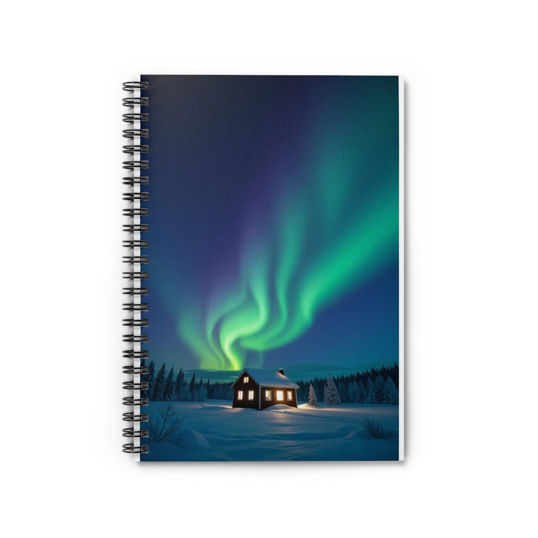 Northern Lights Cabin Spiral Notebook | Aurora Borealis Ruled Journal ...