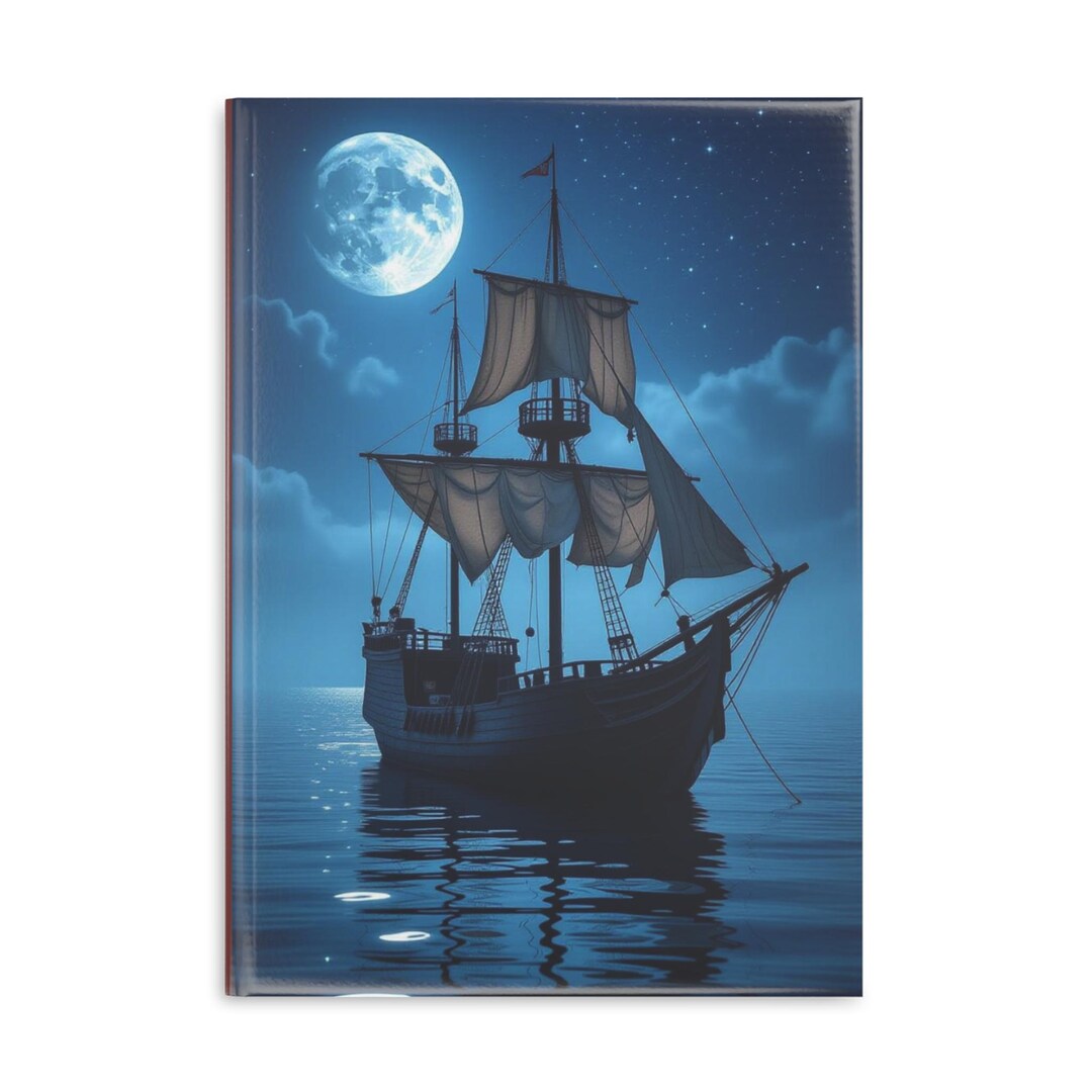 Moonlit Pirate Ship Hardcover Notebook | Puffy Cover Journal - Etsy
