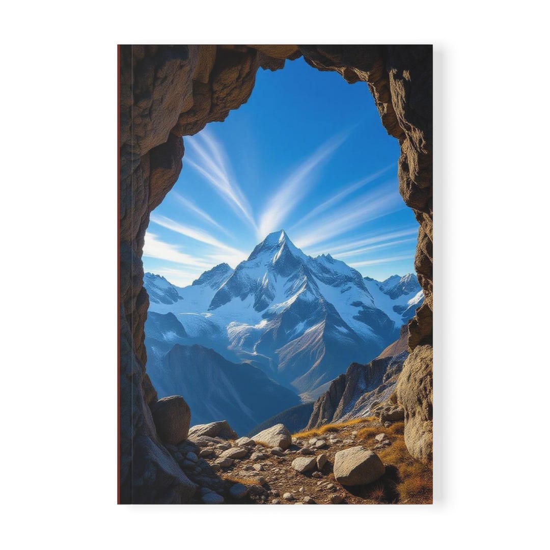 Mountain View Cave Illustration Notebook A5 | Snowy Peak Landscape ...
