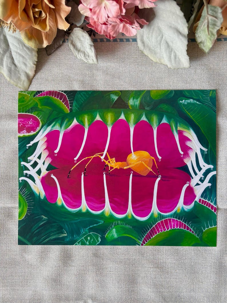 Yellow Spider Trapped in a Giant Venus Fly Trap - Art Print - Etsy