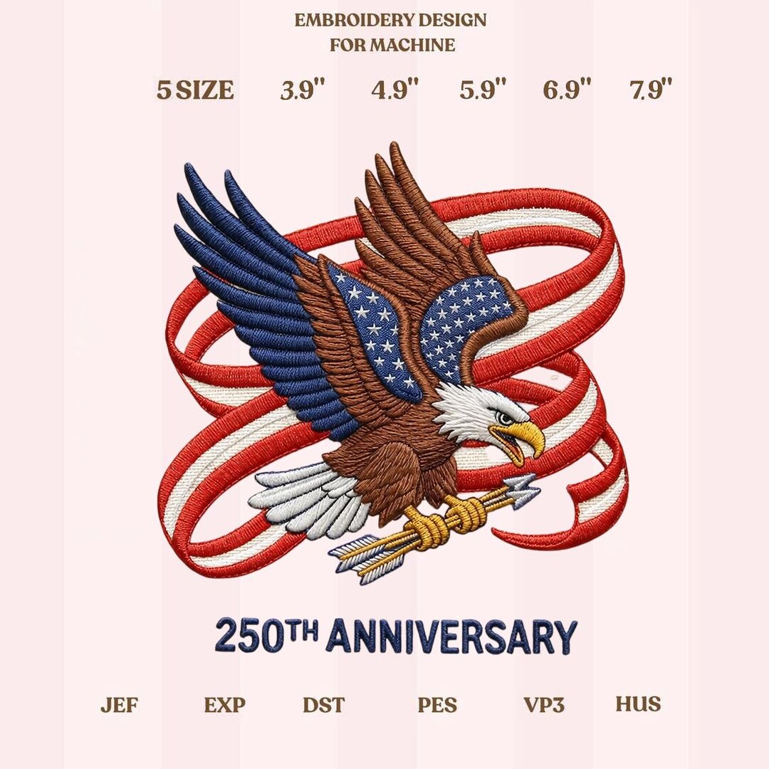 American Eagle Embroidery Design, Patriotic Flag Ribbon, 250th ...