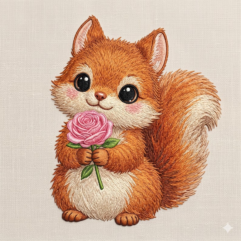 Cute Squirrel Rose Embroidery Design, Woodland Animal Machine ...