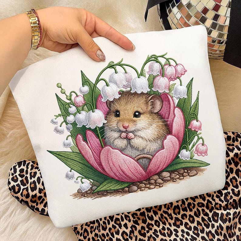 Cute Mouse Flower Embroidery Design, Tulip Mouse Machine Embroidery ...