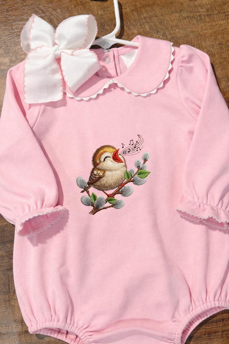 Singing Bird Pussy Willow Embroidery Design, Musical Spring Animal ...
