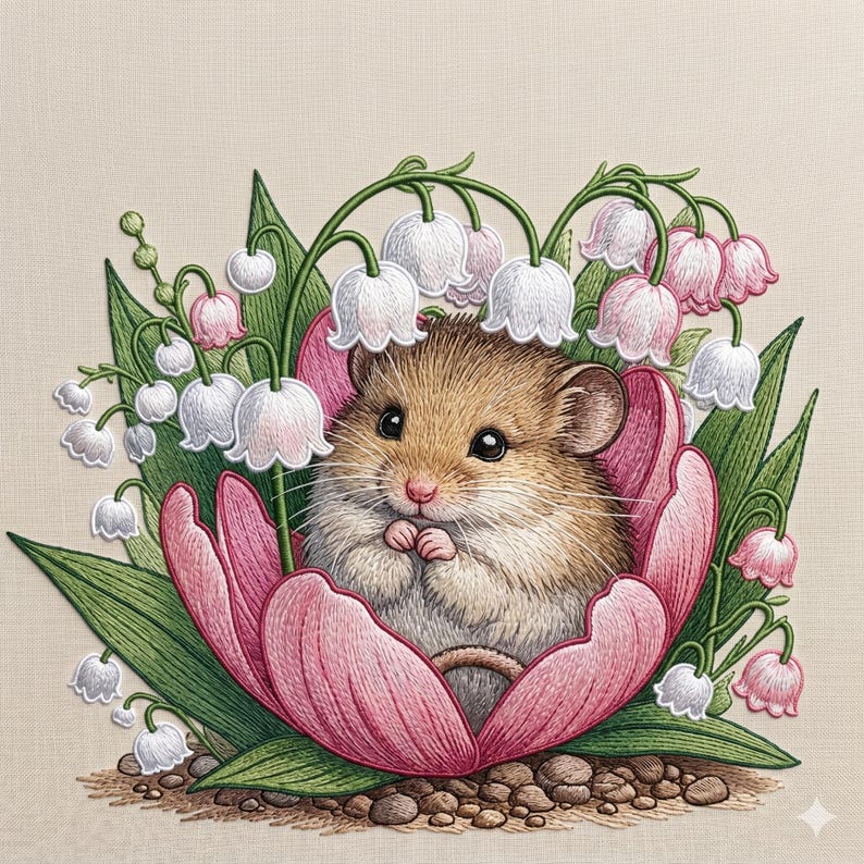 Cute Mouse Flower Embroidery Design, Tulip Mouse Machine Embroidery ...