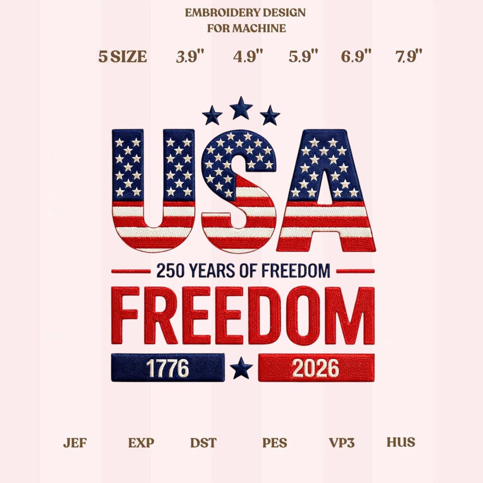 USA Freedom Embroidery Design, Patriotic USA Flag Letters, 250 Years of ...