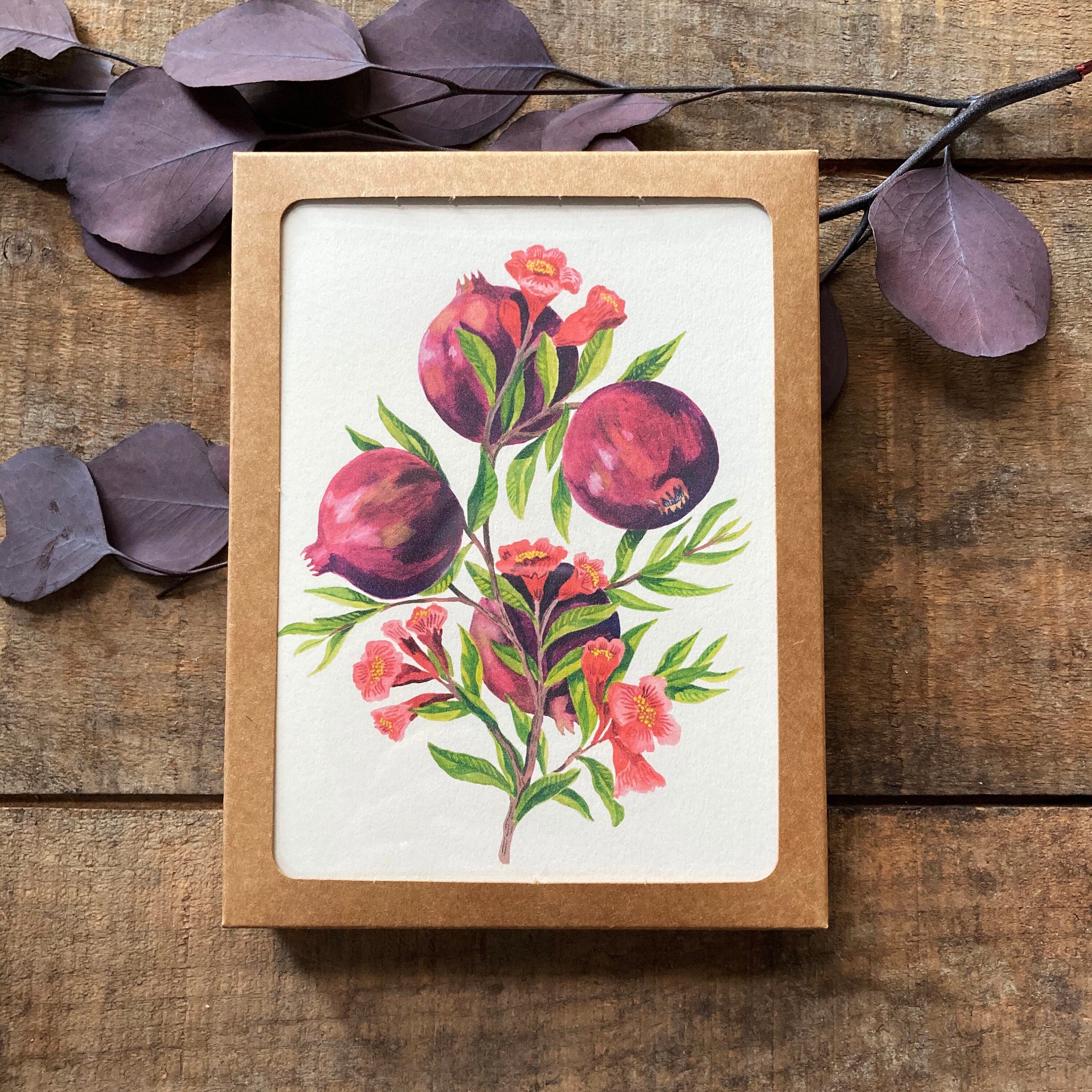 Set of Eight Pomegranate Botanical Cards | Etsy