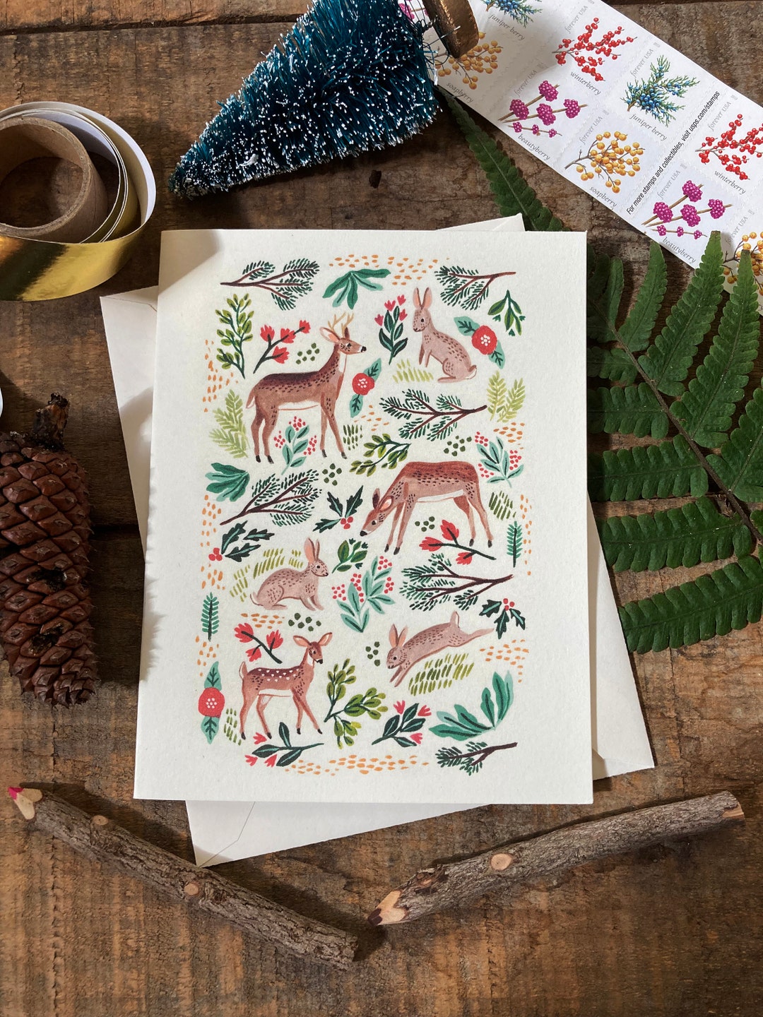 Forest Christmas Greeting Card Set - Etsy