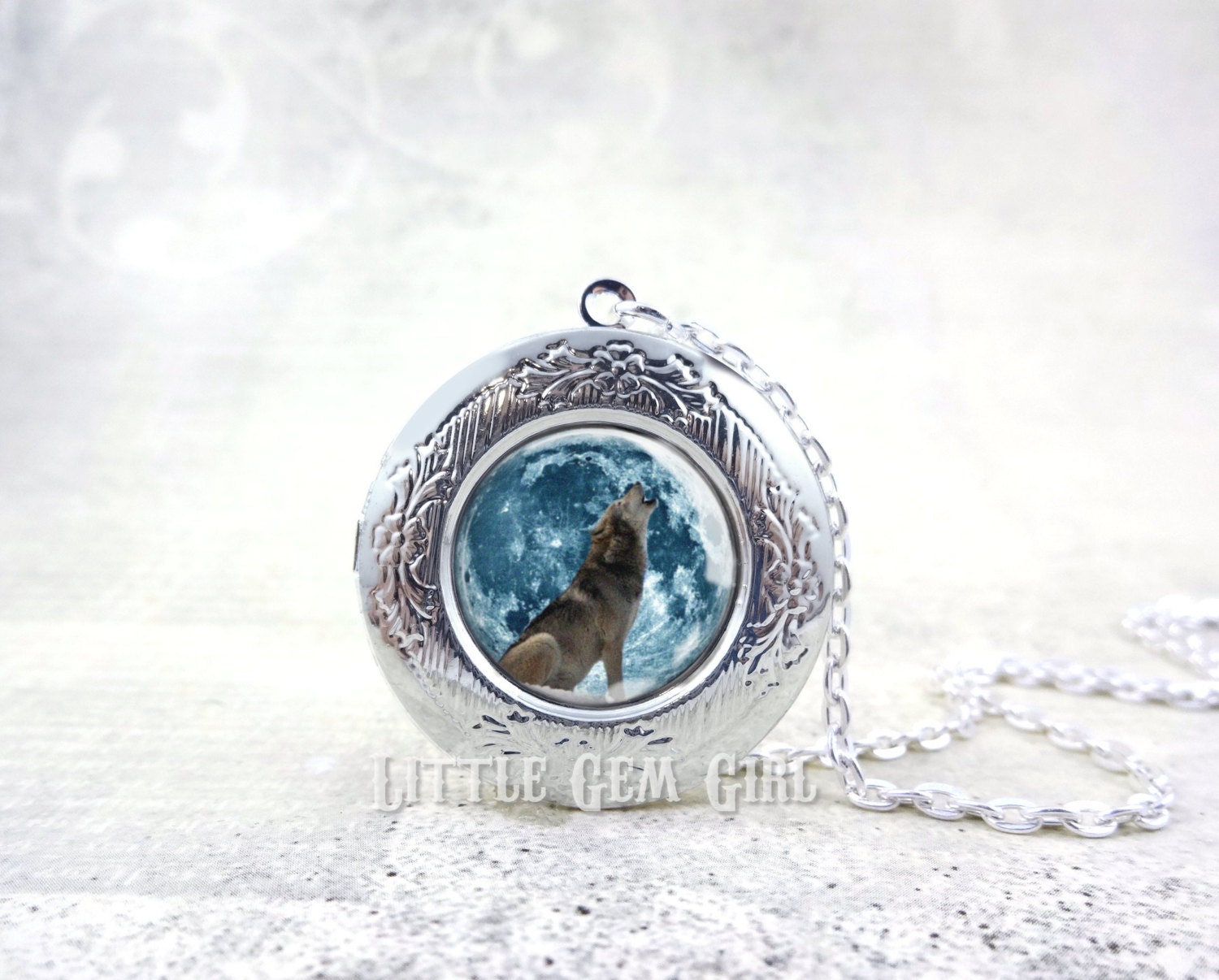 Howling Wolf Blue Glow in Dark Moon Locket Glowing Wolf | Etsy