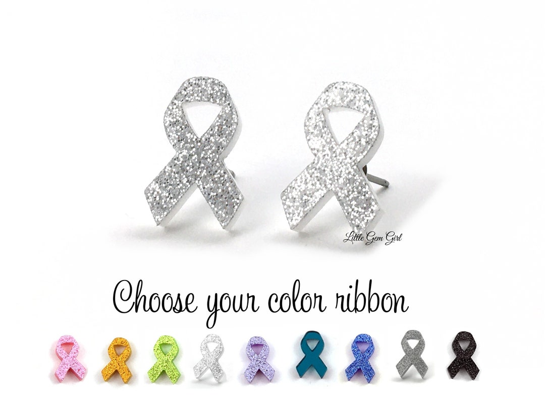 Silver White Cancer Ribbon Earrings Titanium or Stainless Steel Post ...