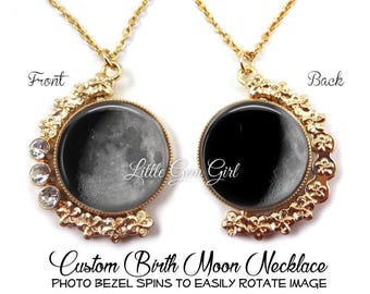 Custom Birth Moon Necklace or Key Chain Charm Lunar Moon