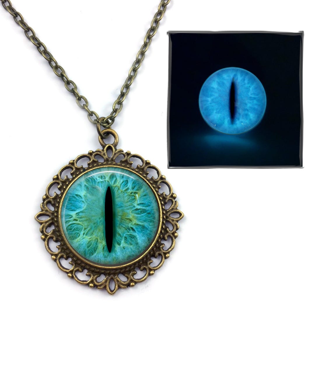 Glowing Cat, Dragon, Animal Eye Necklace, Victorian Style Pendant, 3D ...