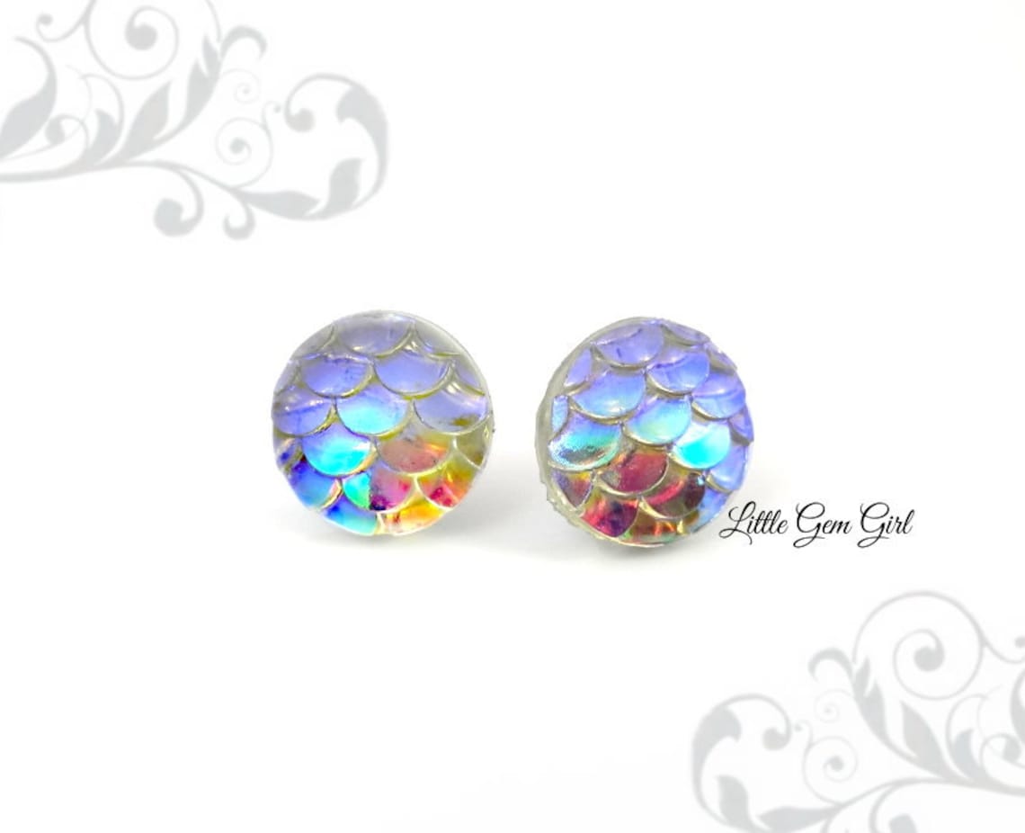 Dragon Scale Earrings - Rainbow Color Changing 10 or 12mm Studs ...