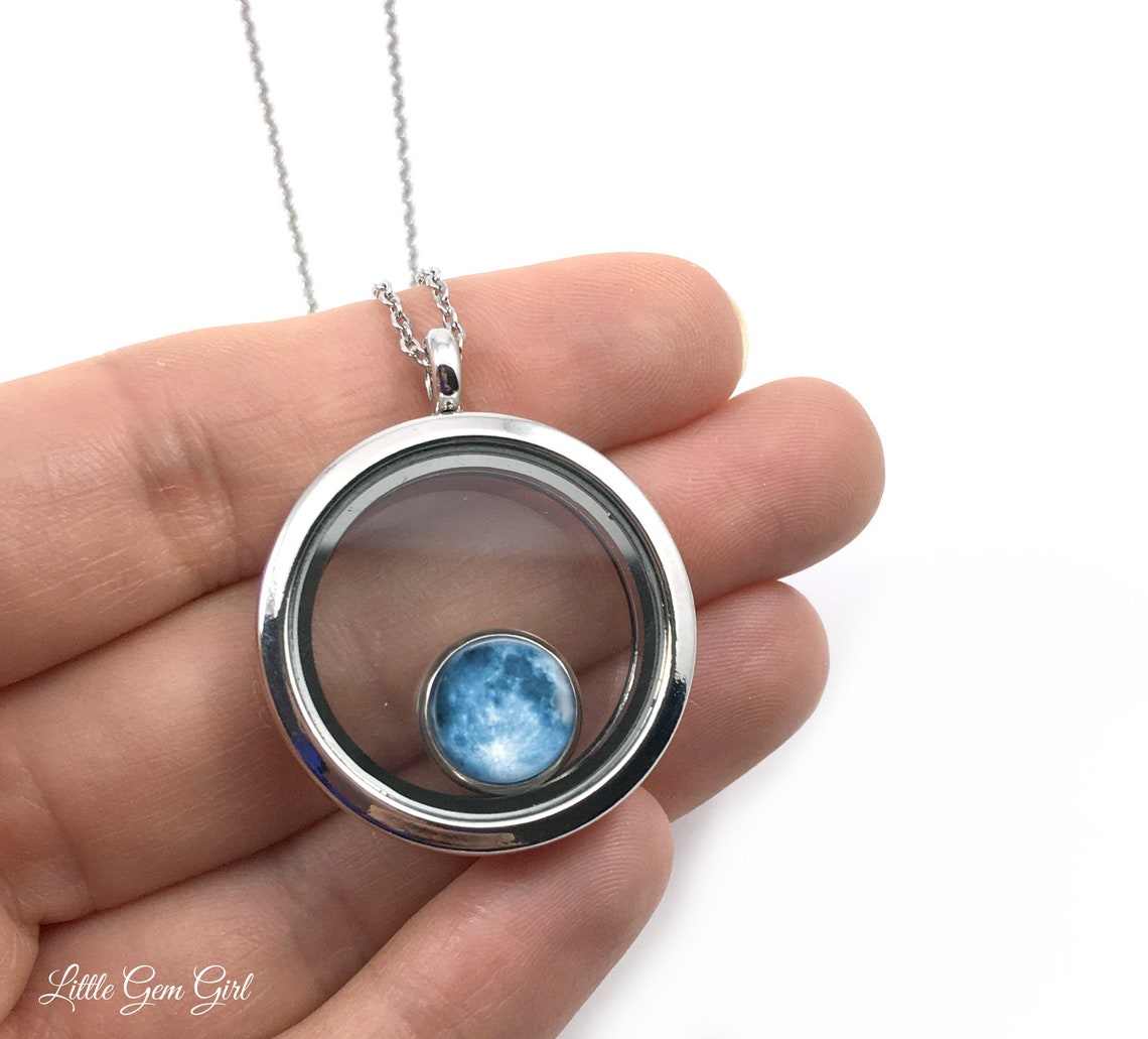 Custom Birth Moon Floating Locket Necklace 1 4 Moon Phase | Etsy