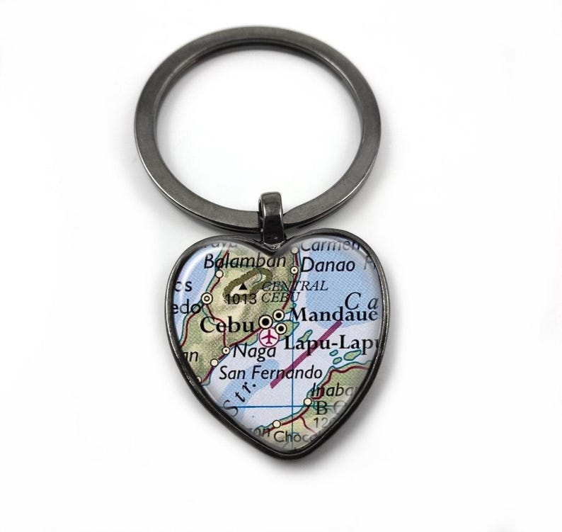 Custom Heart Map Necklace or Key Chain Charm - Personalized Vintage Map ...