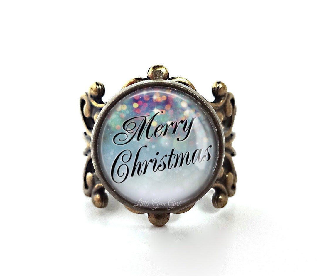 Merry Christmas Ring With Adjustable Filigree Ring Band - 7 Designs ...