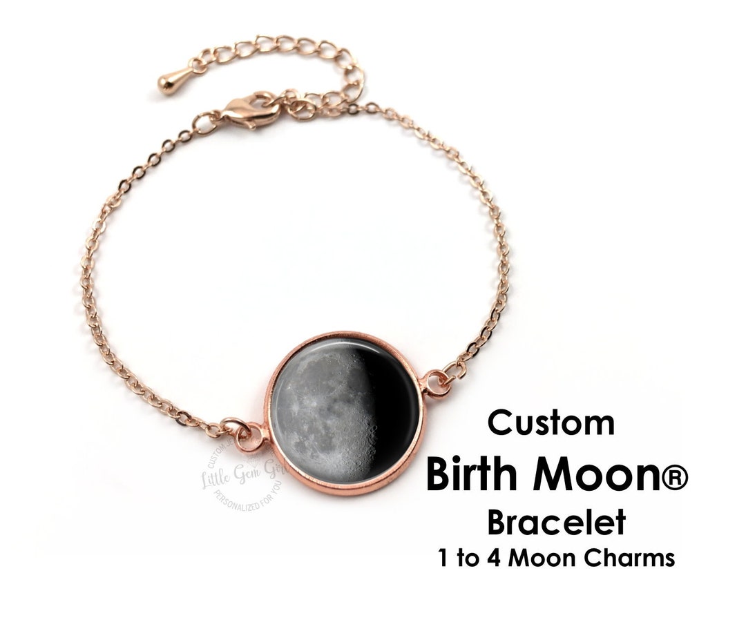 Custom Rose Gold Anniversary or Birth Moon Charm Bracelet With 1 to 4 ...