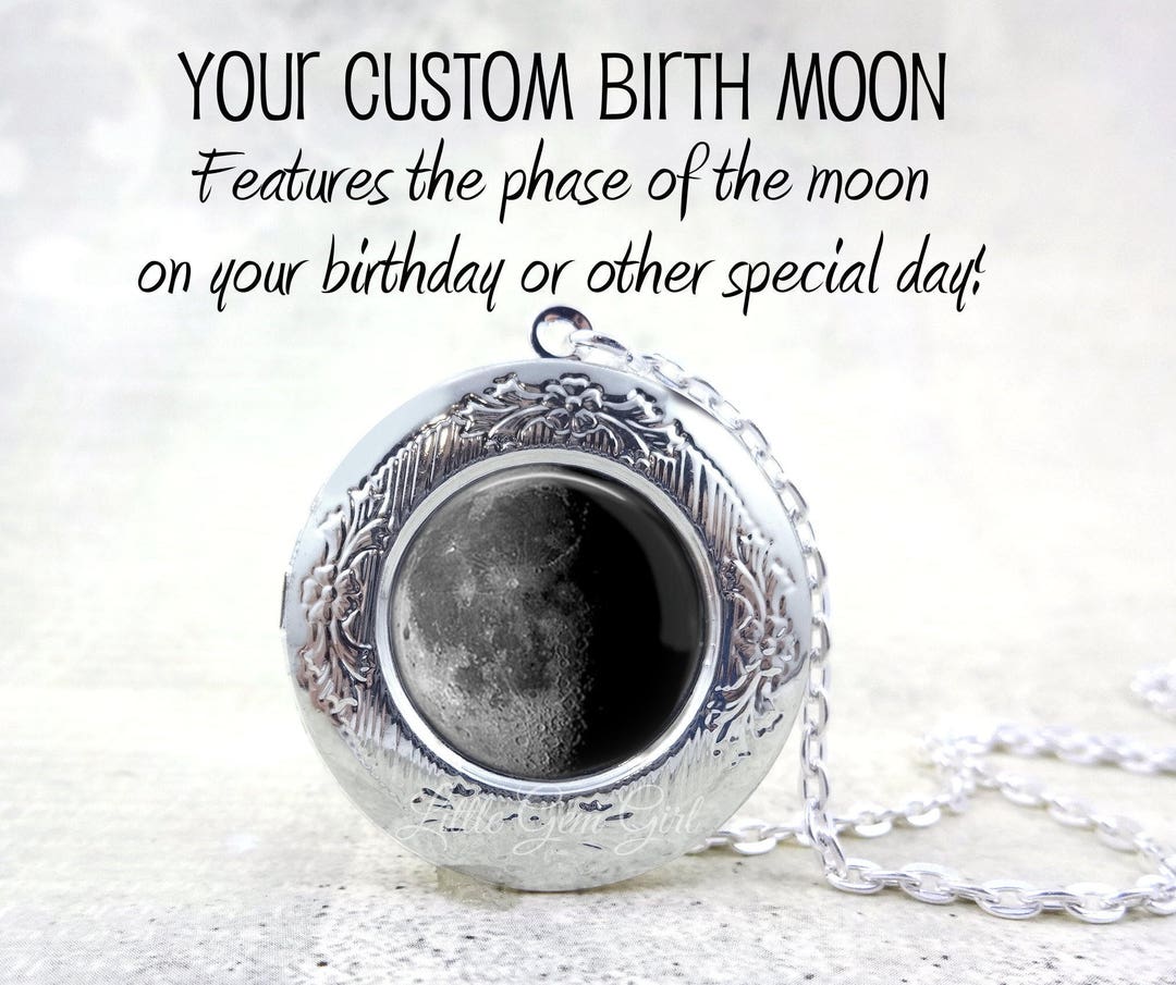 Custom Birth Moon Locket Necklace Moon Phase Pendant in Silver ...