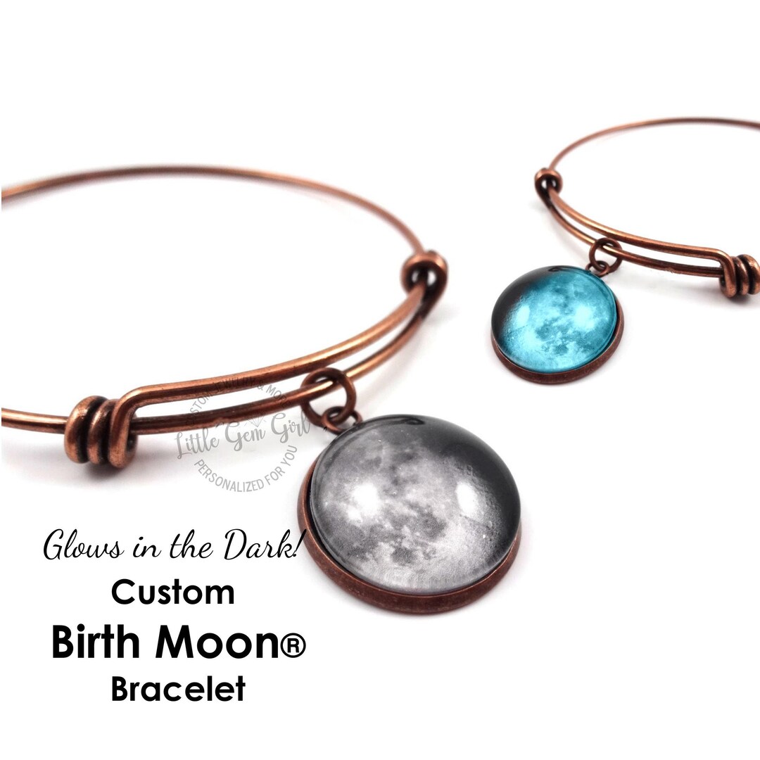 Custom Birth Moon Bracelet - 1 to 4 Moons Glow in the Dark Personalized ...