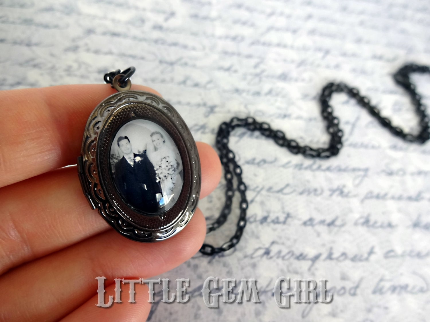 Gunmetal Black Victorian Gothic Custom Photo Locket Necklace ...