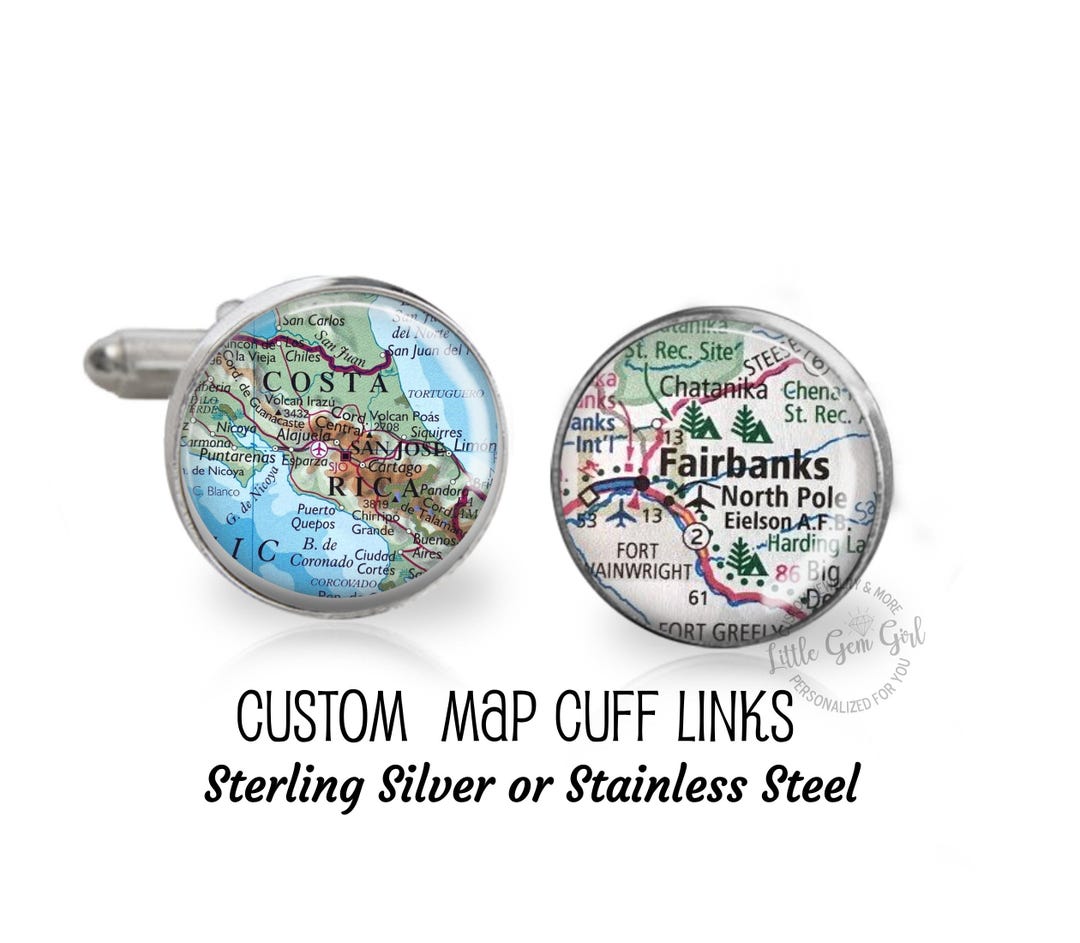 Sterling Silver or Stainless Steel Custom Map Cuff Links - Personalized ...