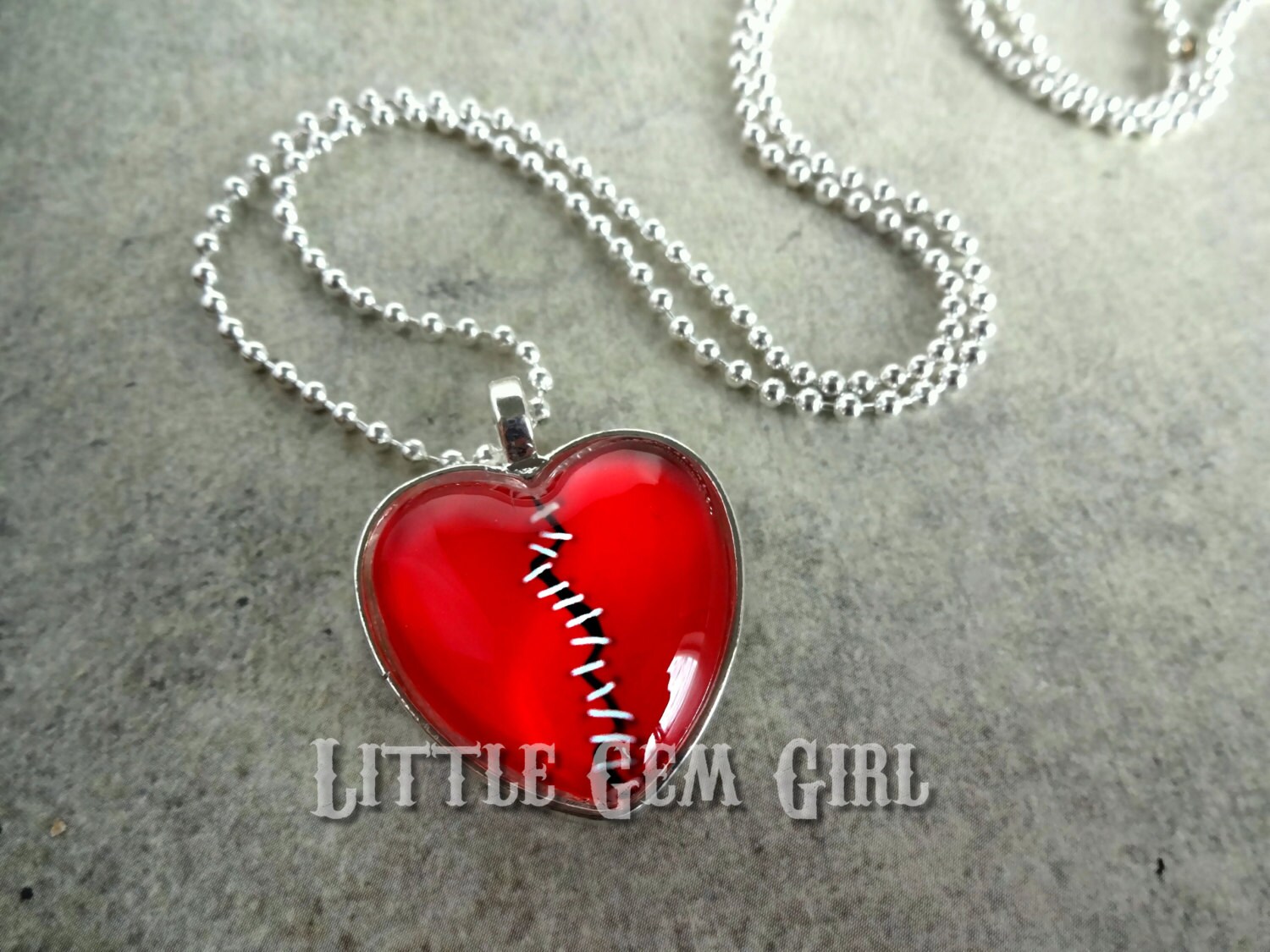 Valentine Day Stitched Broken Heart Necklace Love Hurts Red - Etsy