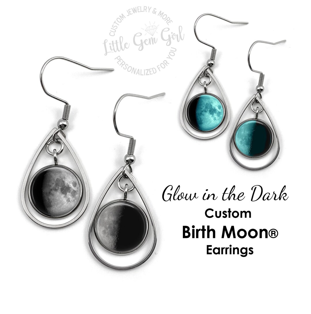 Custom Glow in the Dark Birth Moon Earrings - Stainless Steel Glowing ...