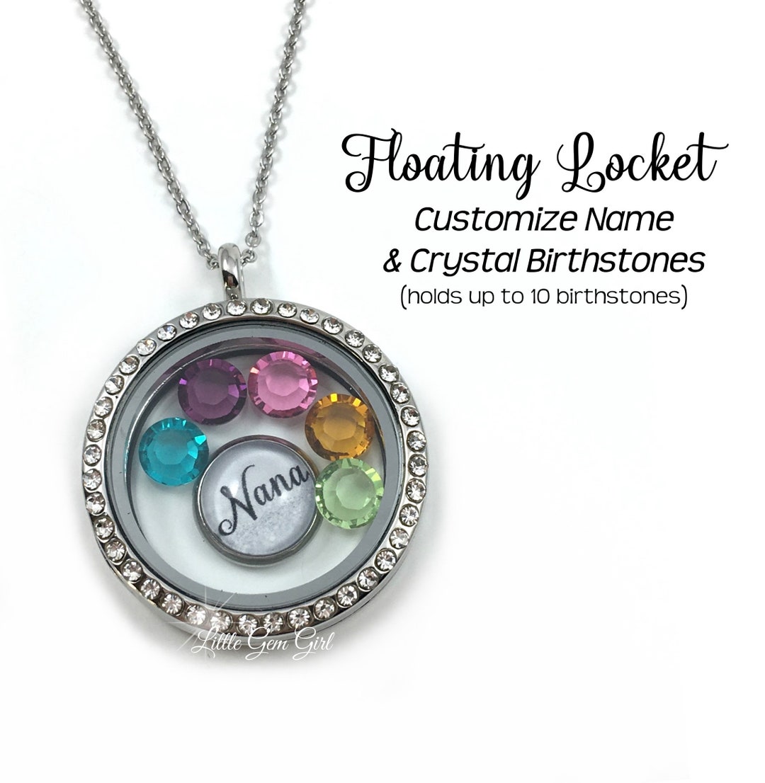 Nana Floating Locket Birthstones Charms - Personalized Grandma Necklace ...