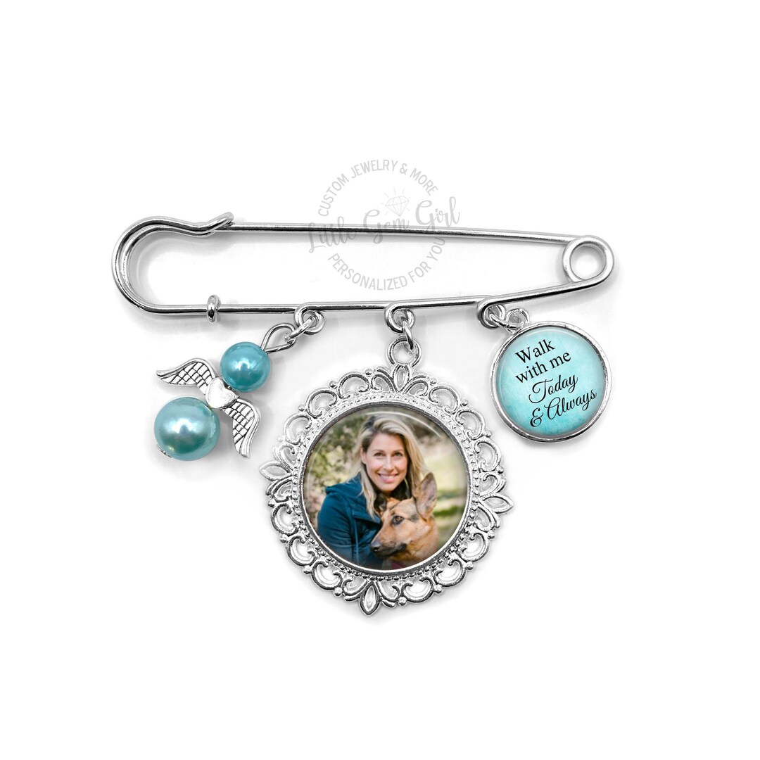 Memorial Lapel Pin With Custom Photo, Personalized Text Charm and Blue ...