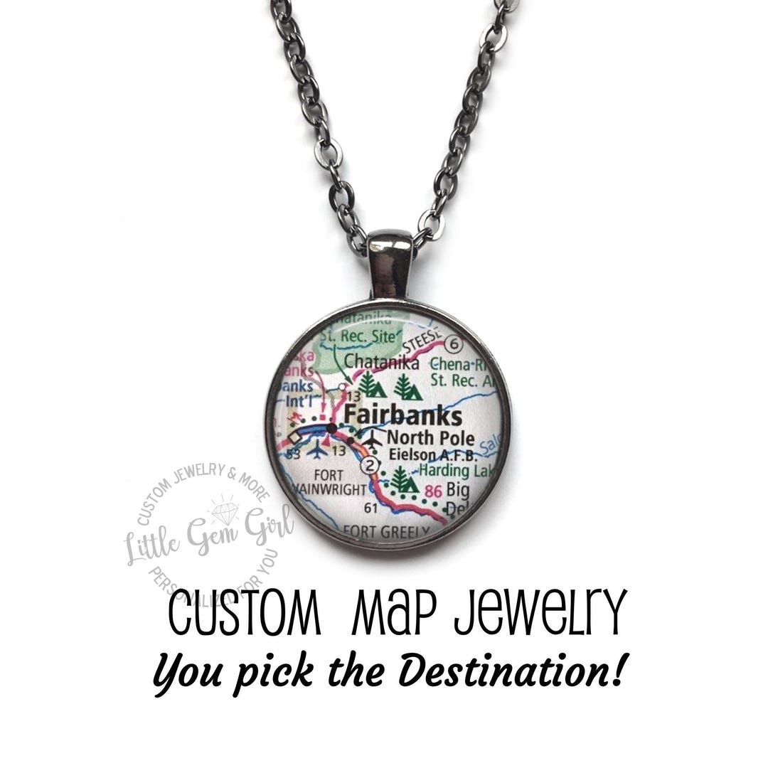 Custom Map Necklace or Key Chain Charm - Personalized Location of Your ...