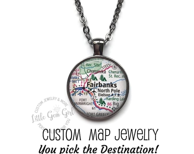 Dual Sided Custom MAP Necklace / Map Pendant / You Pick the Locations ...