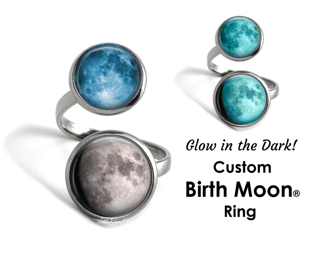 Glow in the Dark Custom Birth Moon Ring With Double Lunar Phases ...