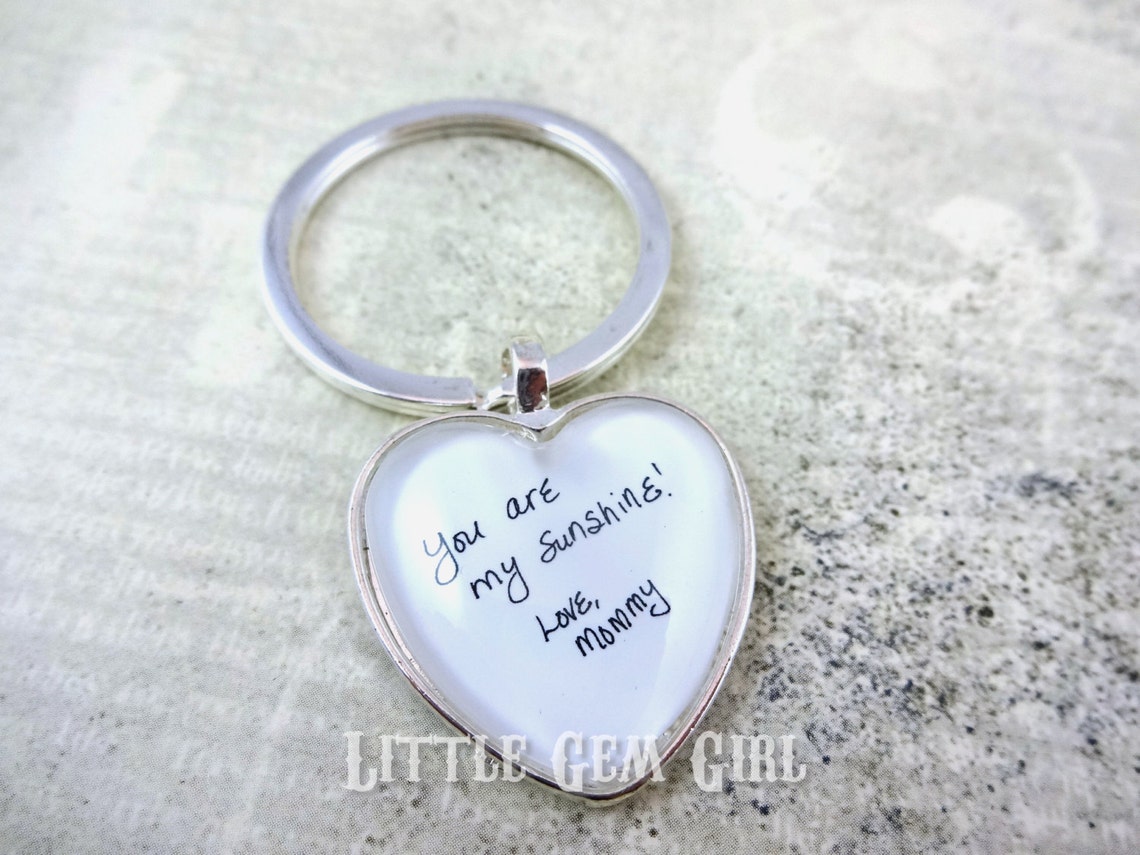Custom Handwriting Heart Key Chain in Antique Copper or Silver - Etsy