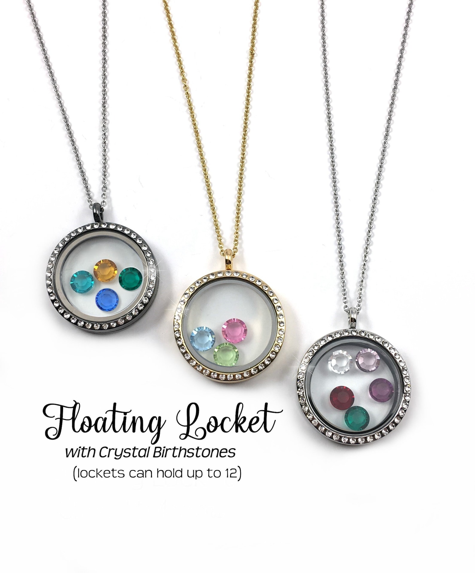 Floating Birthstones Charm Locket With Rhinestones Custom Premium ...