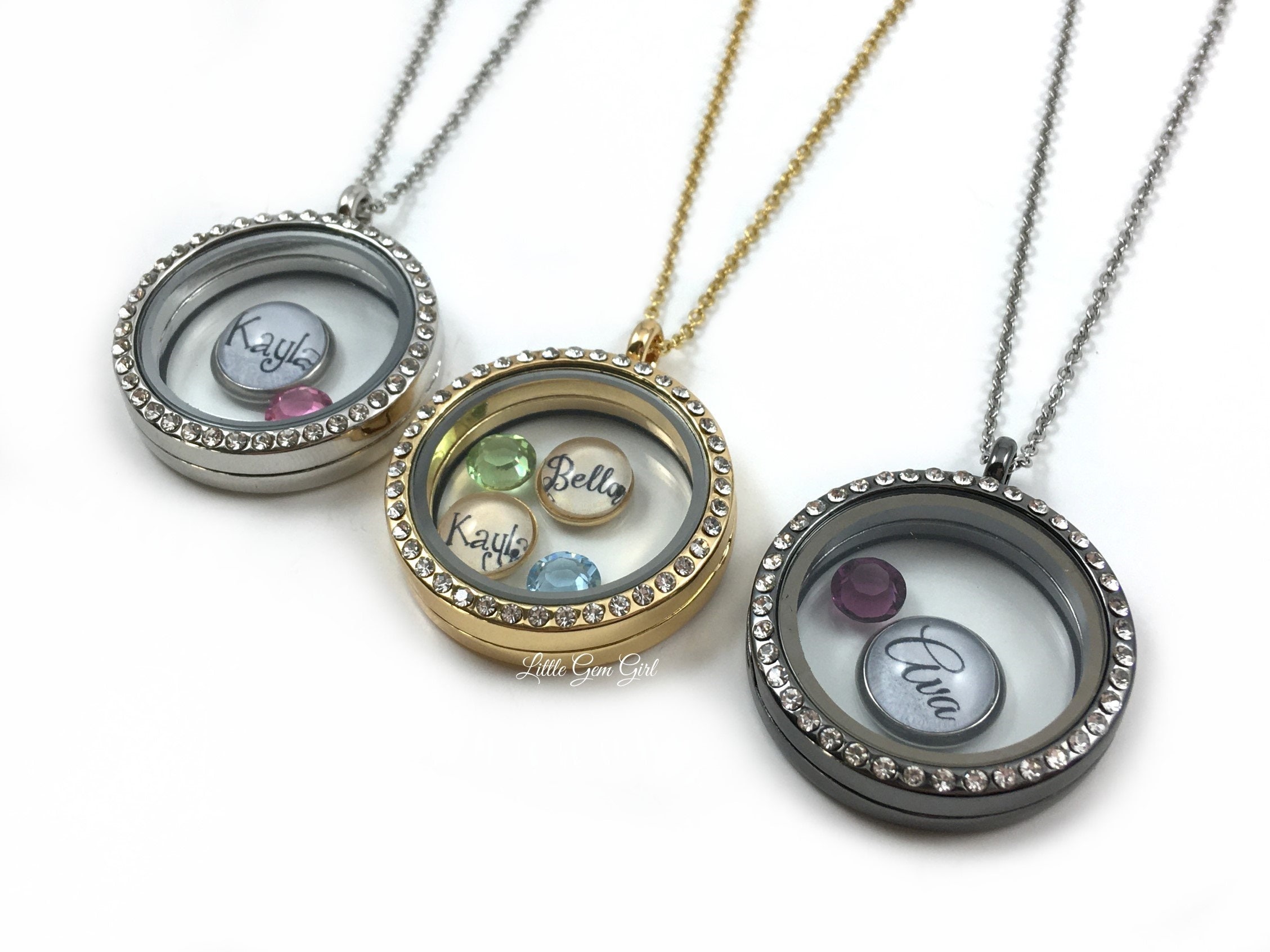 Custom Name Necklace Floating Rhinestone Locket With | Etsy