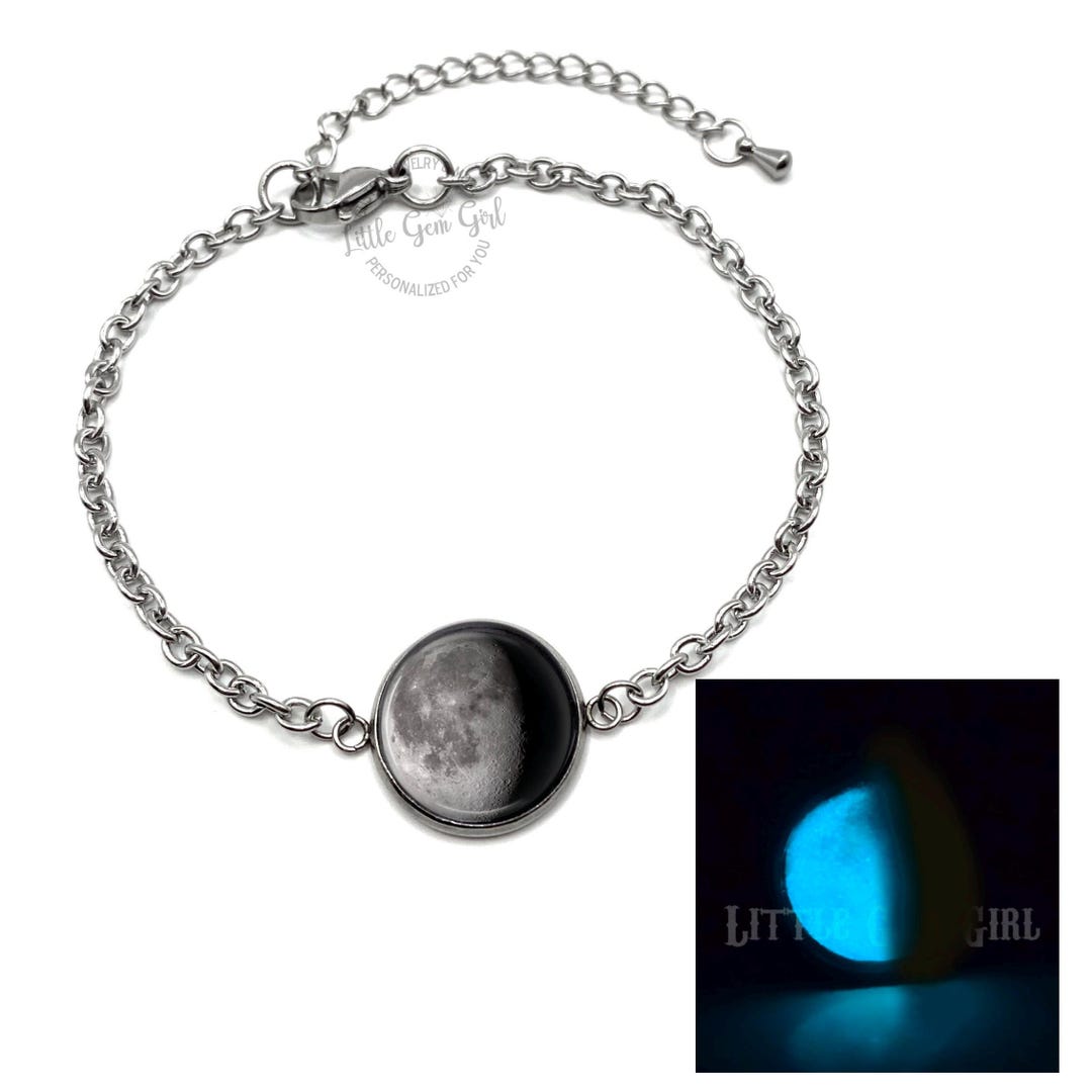 Custom Birth Moon Bracelet – Glow in the Dark Lunar Phase Jewelry in ...